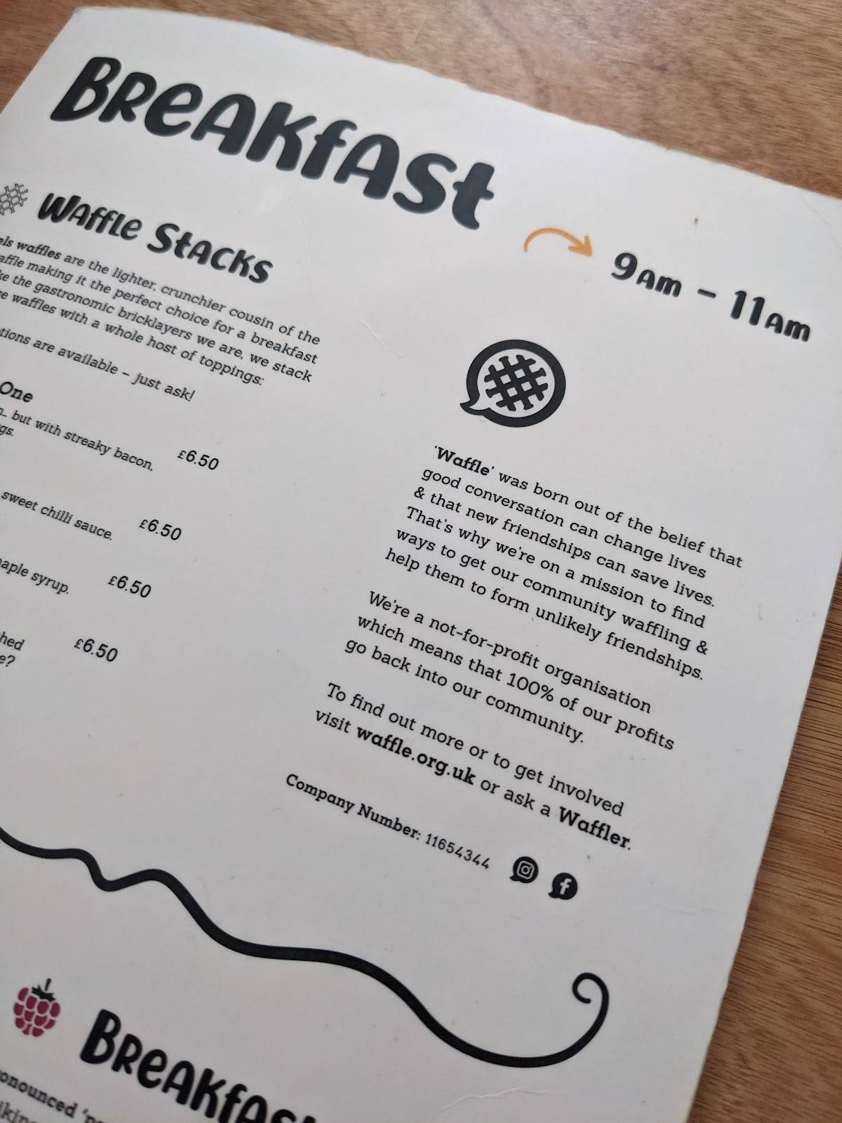 Menu at The Community Waffle House cafe, Axminster