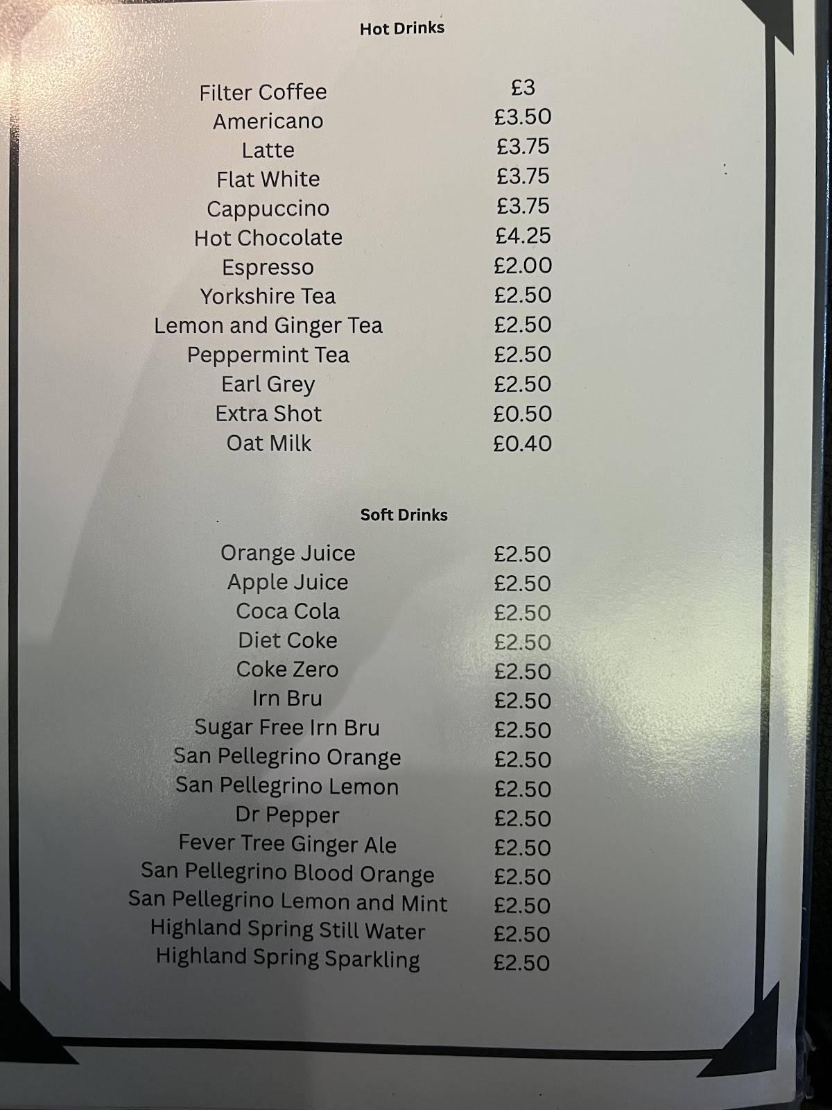 Menu at The Granary cafe, Portree
