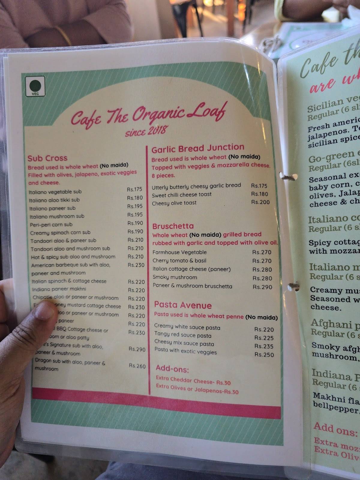 Menu at Cafe The Organic Loaf, Bengaluru