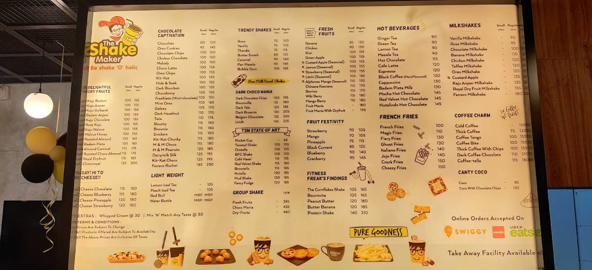 Menu at The Shake Maker, Anand