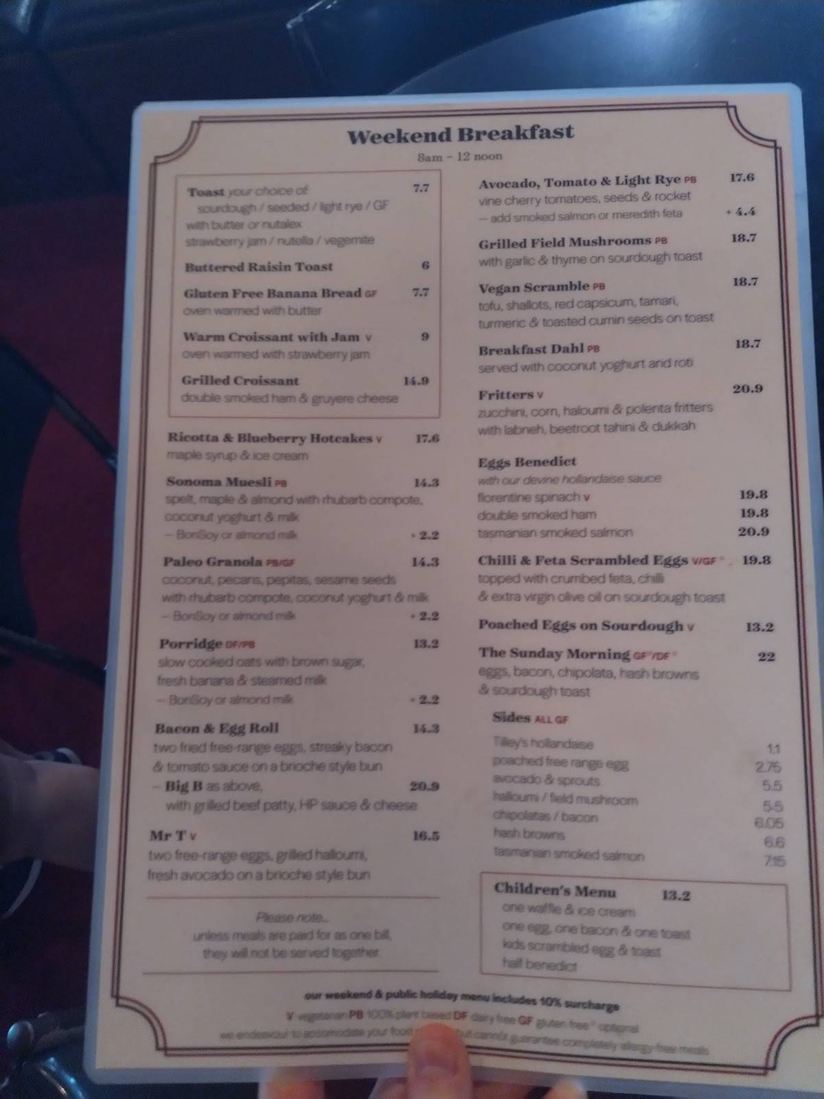 Menu at Tilley's Devine Cafe Gallery, Lyneham