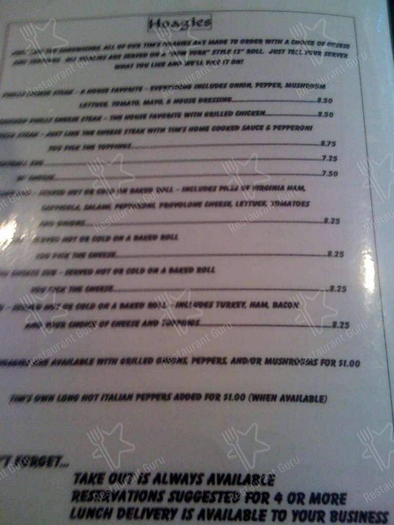 Menu at Tim's American Cafe, Altoona