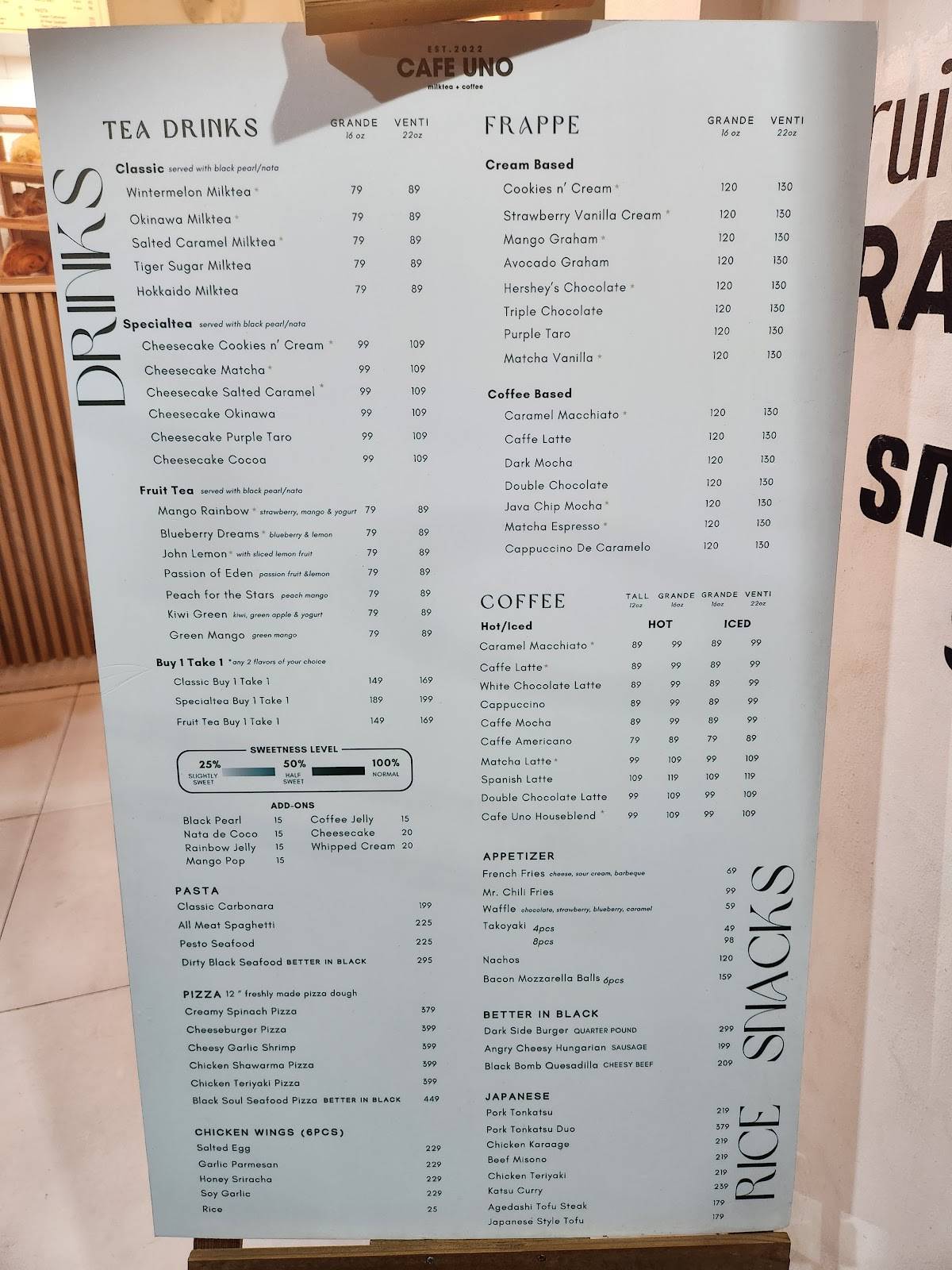 Menu at Cafe Uno, Muntinlupa
