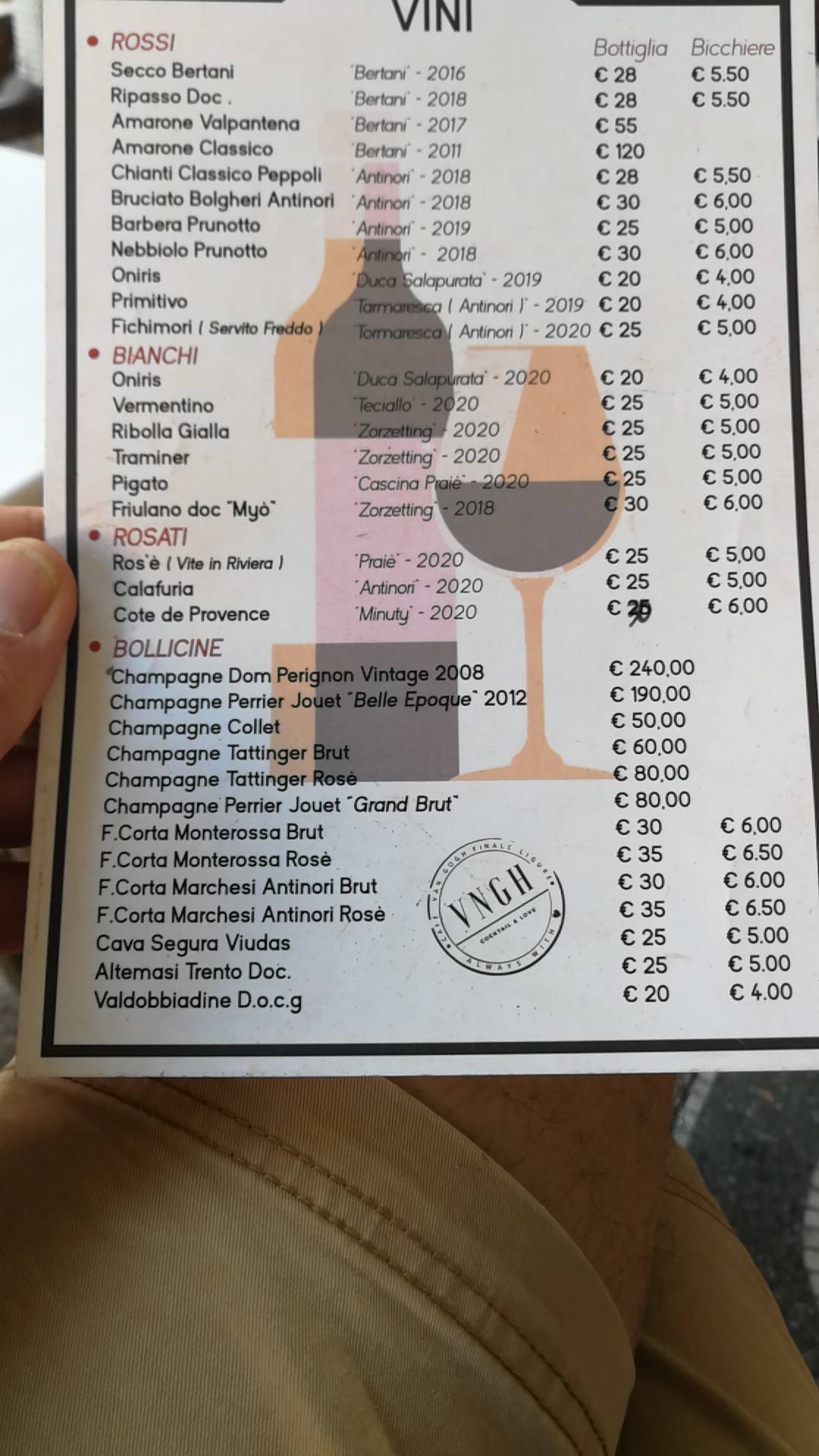 Menu at Café Van Gogh pub & bar, Finale Ligure, Piazza Vittorio Emanuele II