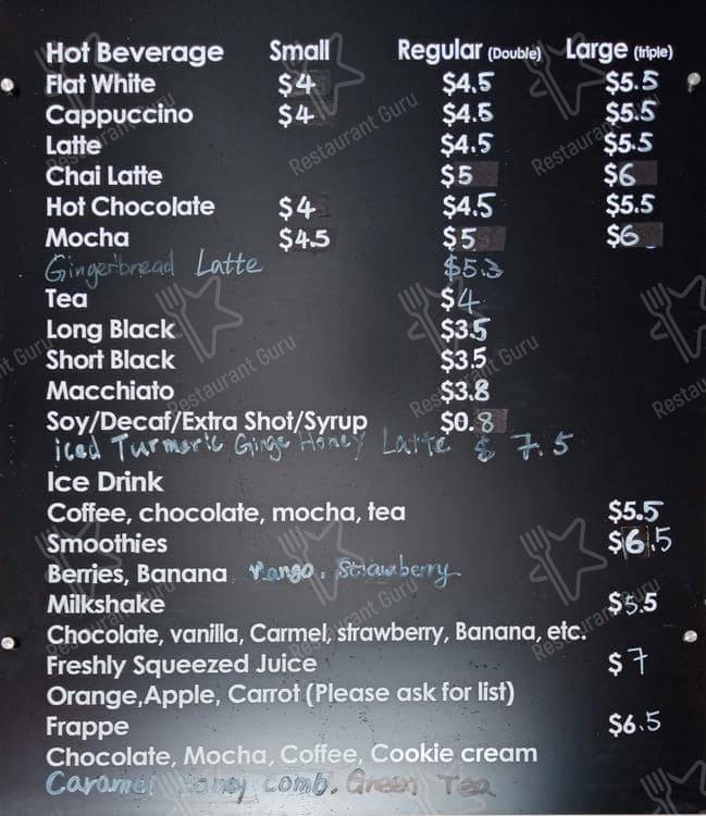 Menu at Vanilla Cafe, Auckland, 5 Williamson Ave