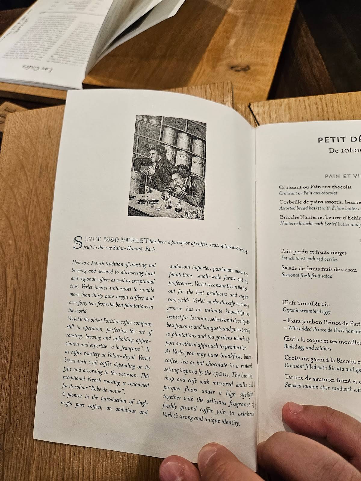 Menu au Café Verlet, Paris, 256 Rue Saint-Honoré