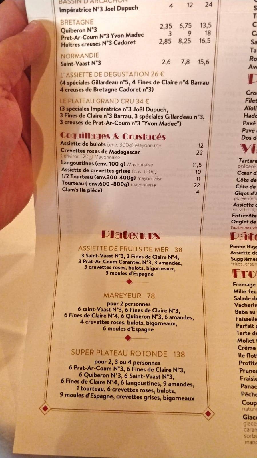 Menu au La Rotonde restaurant, Paris, 105 Boulevard du Montparnasse