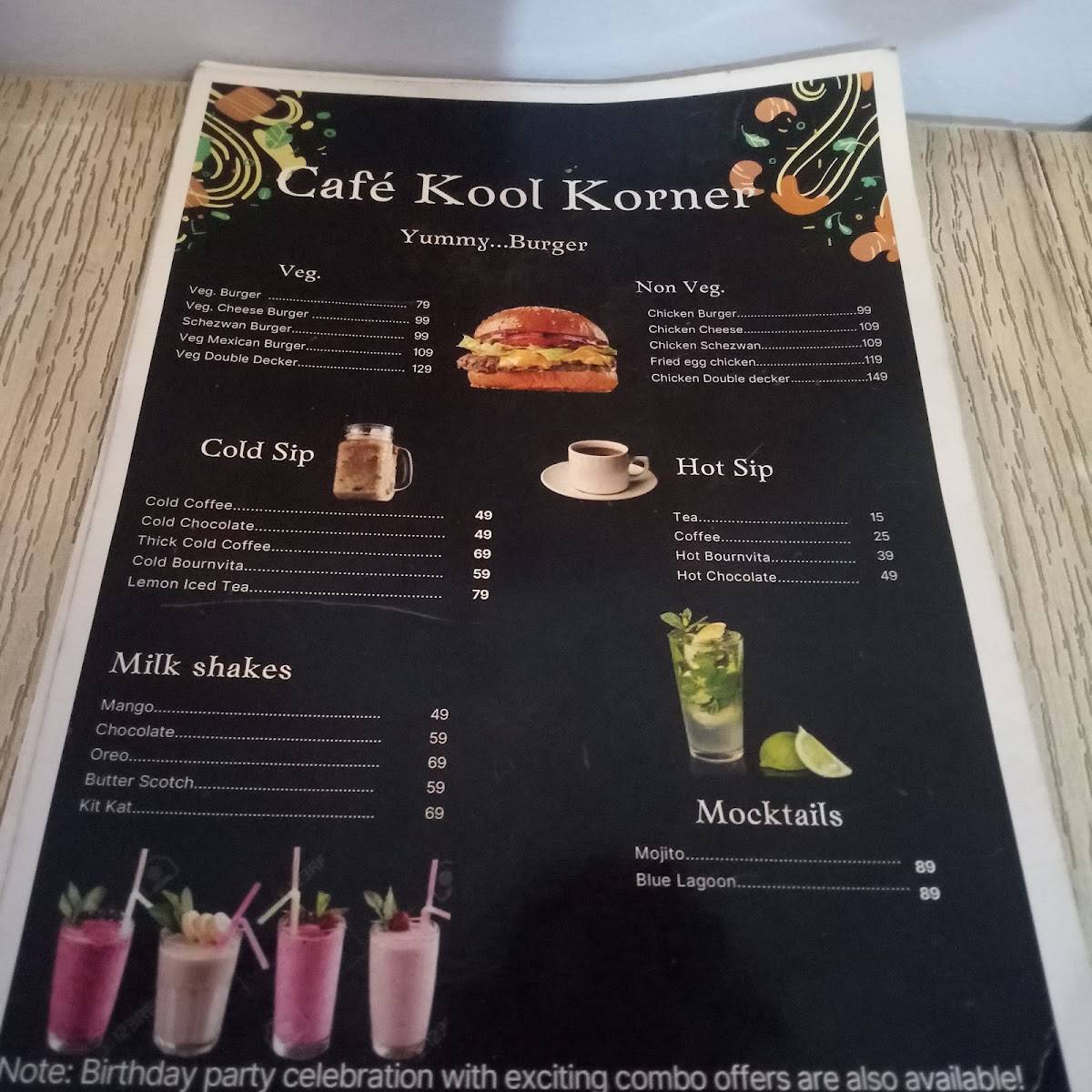Menu at Cafe kool korner, Nashik