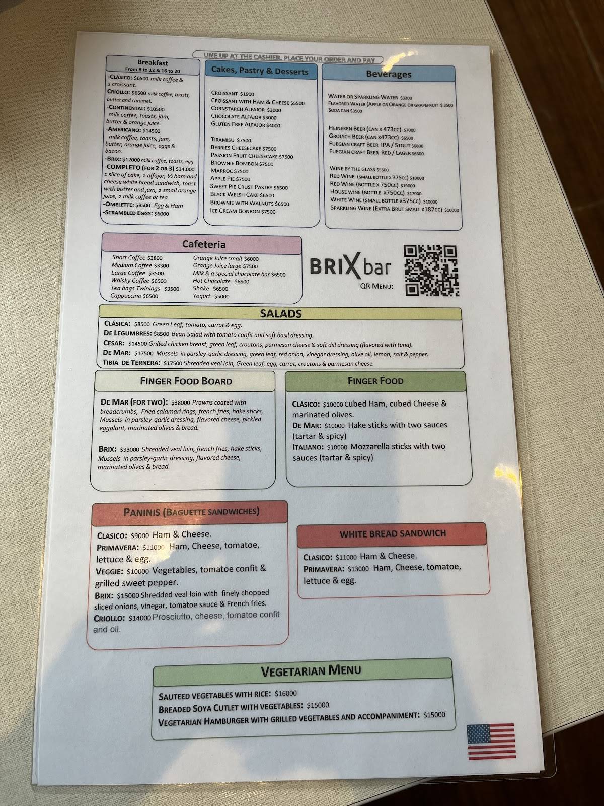 Carta de Brix Bar, Ushuaia