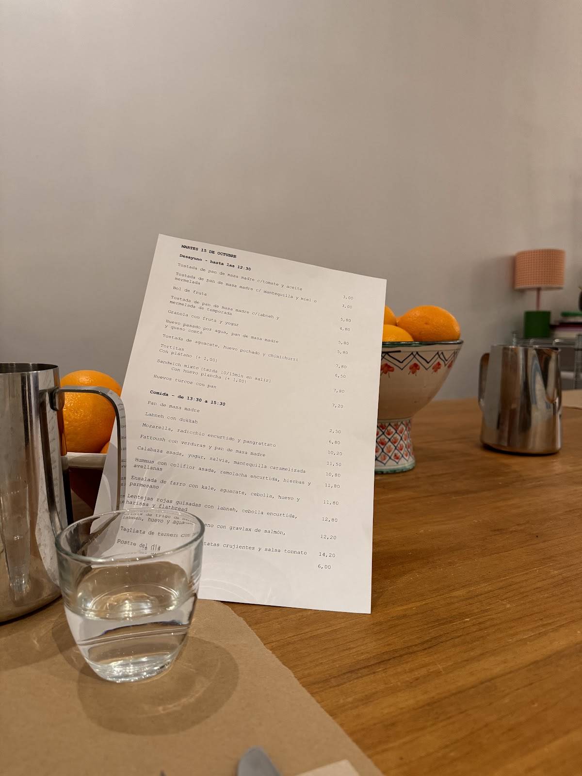 Carta de cafetería Hermanas Arce, Madrid