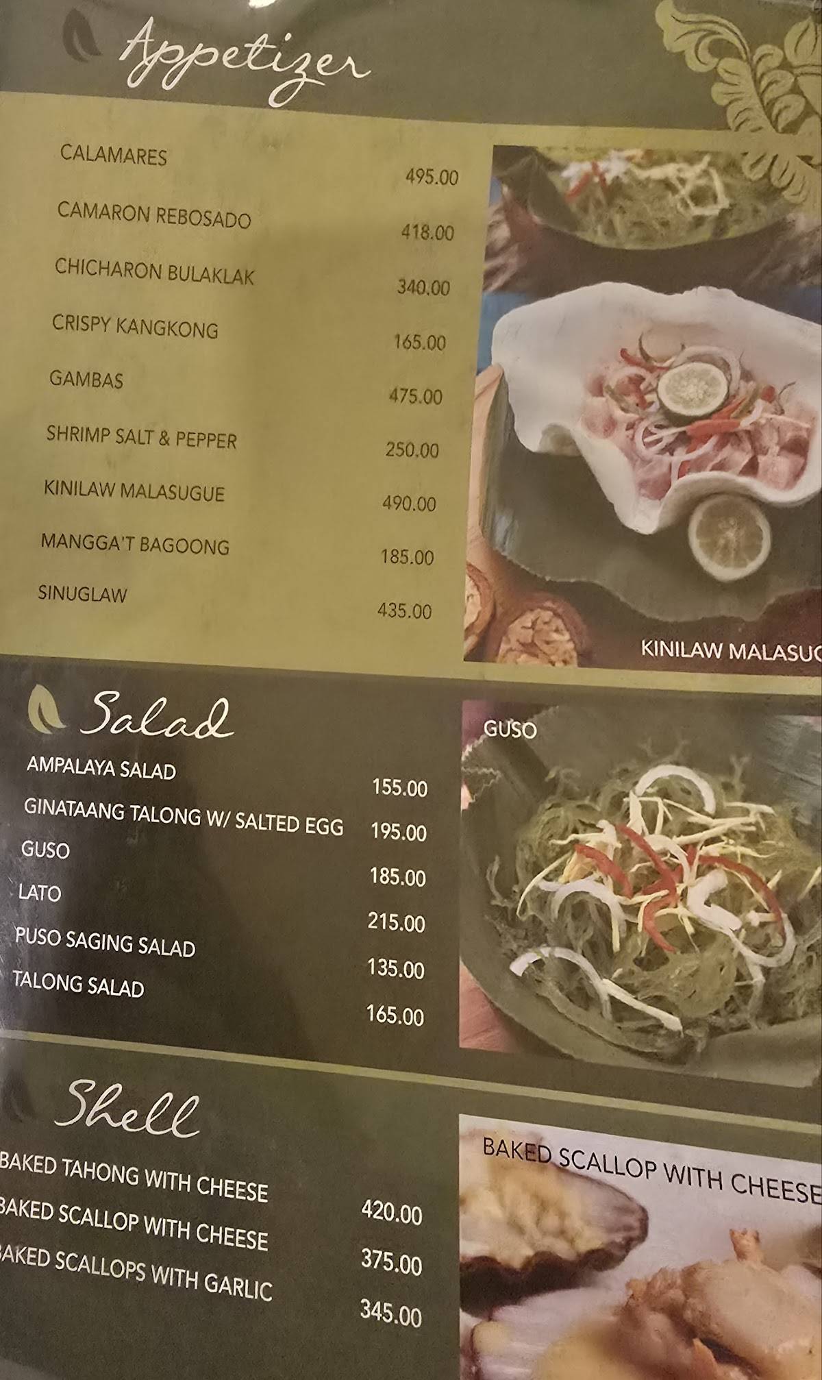 Menu at Kagay-anon Restaurant, Cagayan de Oro