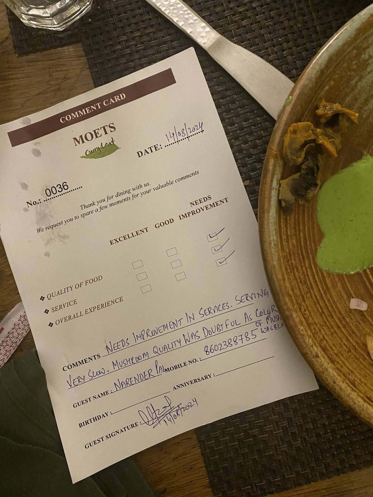 Menu at Cairo by Monet, New Delhi