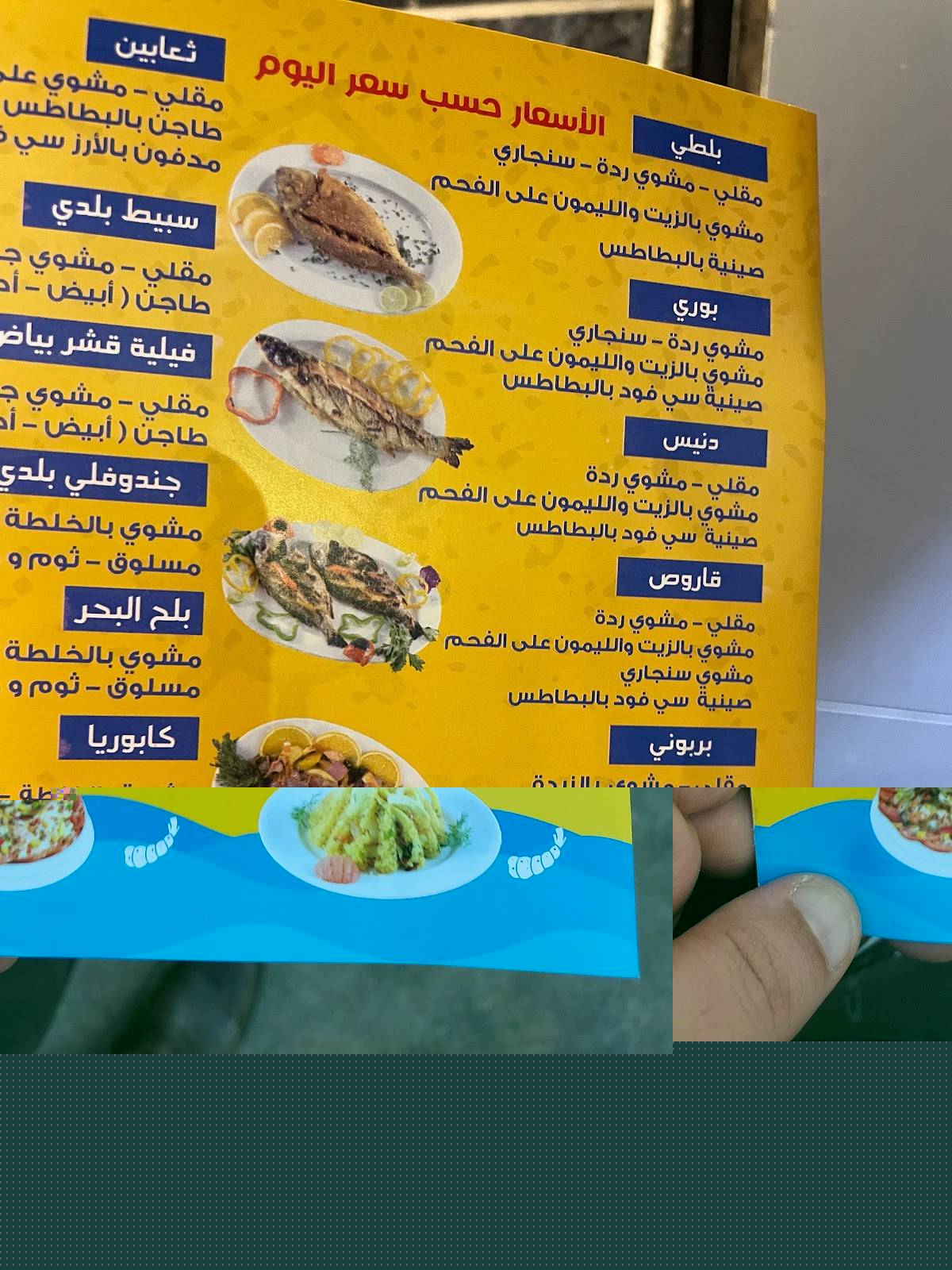Menu at مطعم اسماك الريس ابن حميدو restaurant, New Cairo City