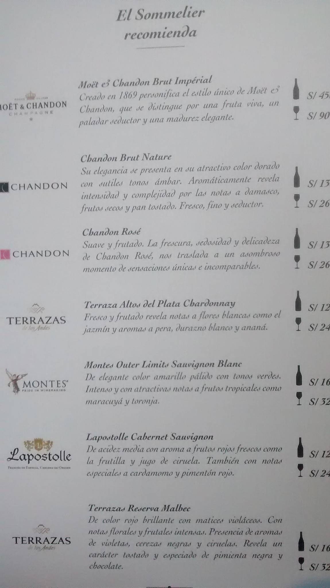 Carta de Cala Restaurante & Lounge, Barranco, Cto. de Playas