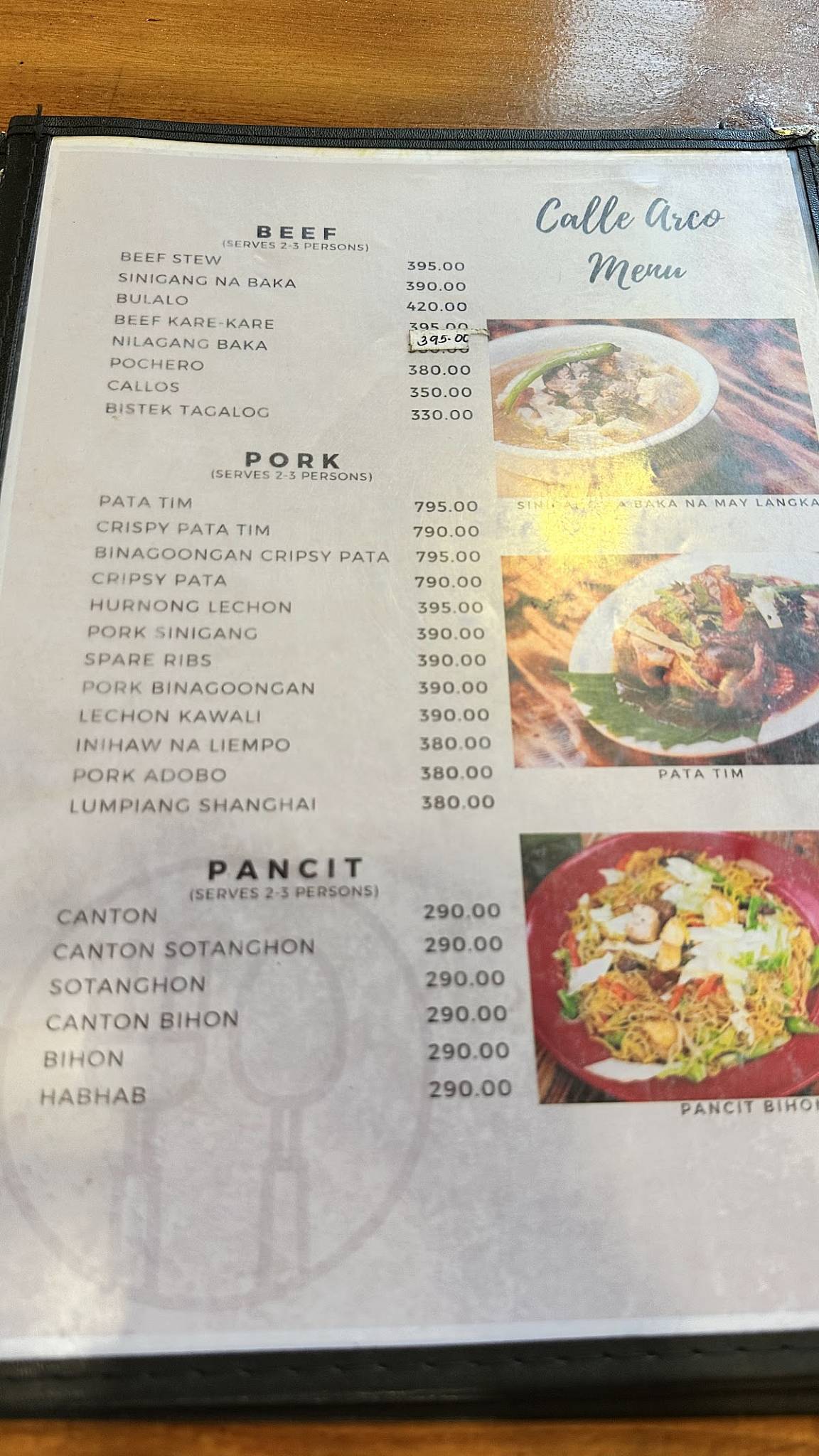 Menu at Calle Arco Restaurant, Pagsanjan