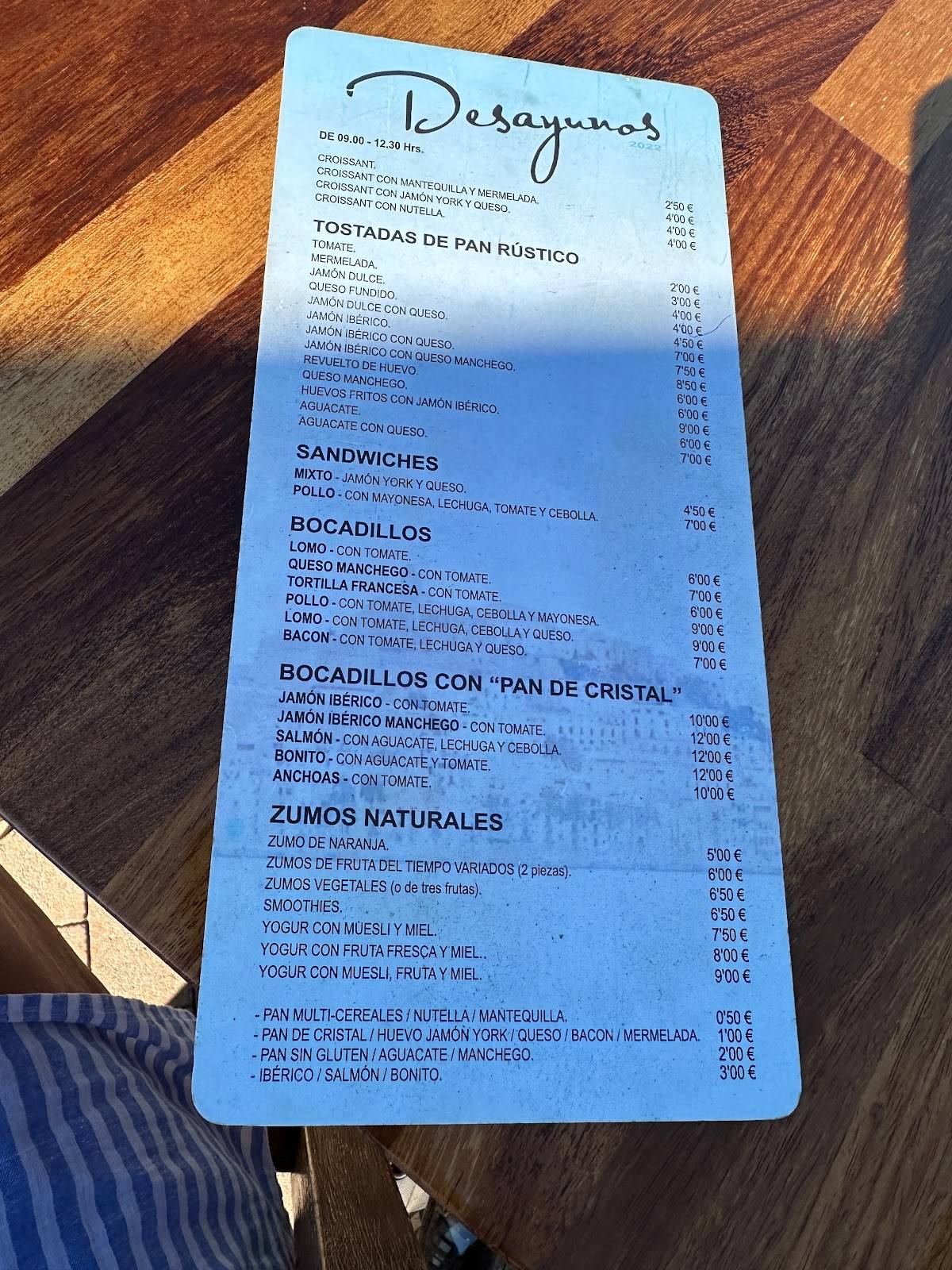 Menu at Calma restaurant, Ibiza