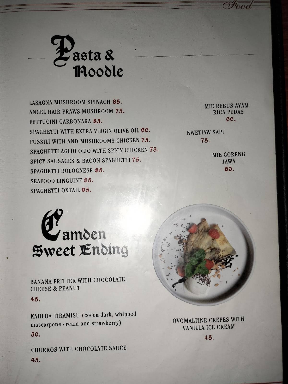 Menu at Camden Bar, Jakarta, Jl. Cikini 2 No.1