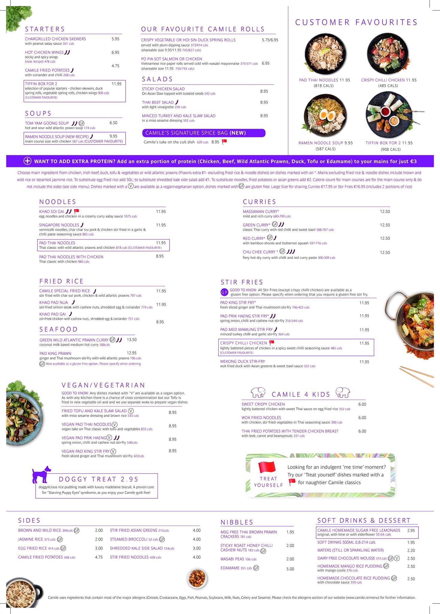Menu at Camile Thai Bishopstown restaurant, Cork