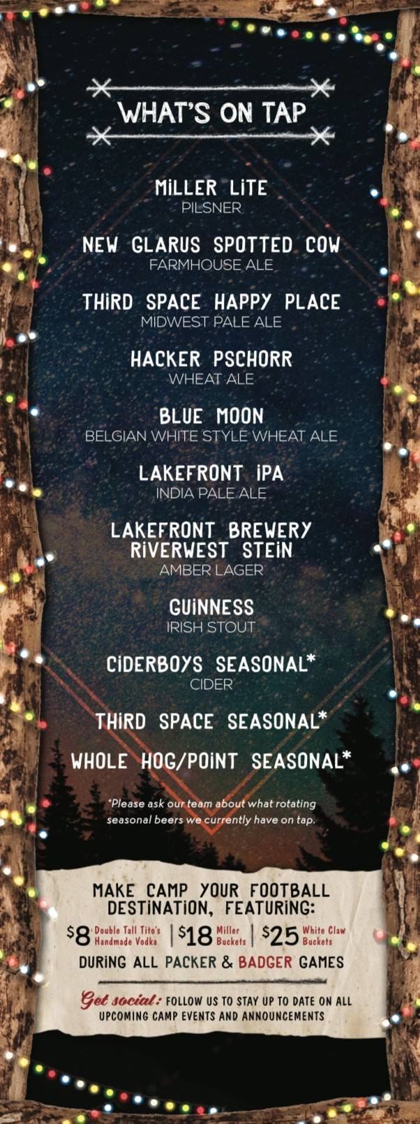 Menu at Camp Bar Shorewood, Shorewood, N Oakland Ave