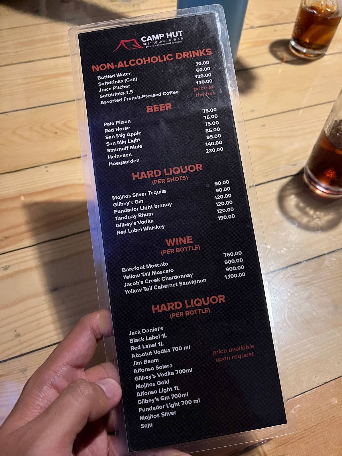 Menu at Camp Hut Restaurant, Taguig