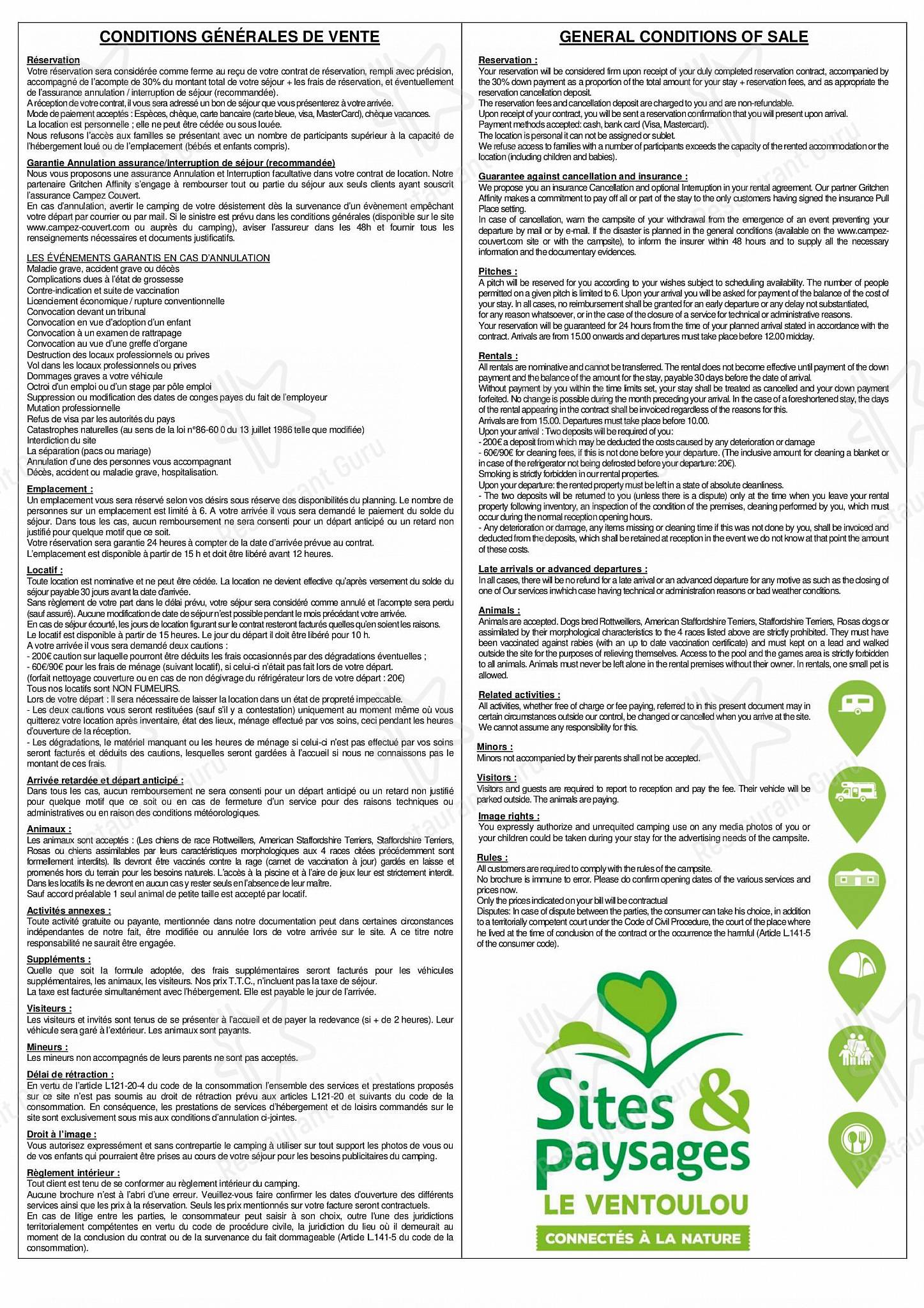 Menu au CAMPING LOT LE VENTOULOU Sites et Paysages, Thégra