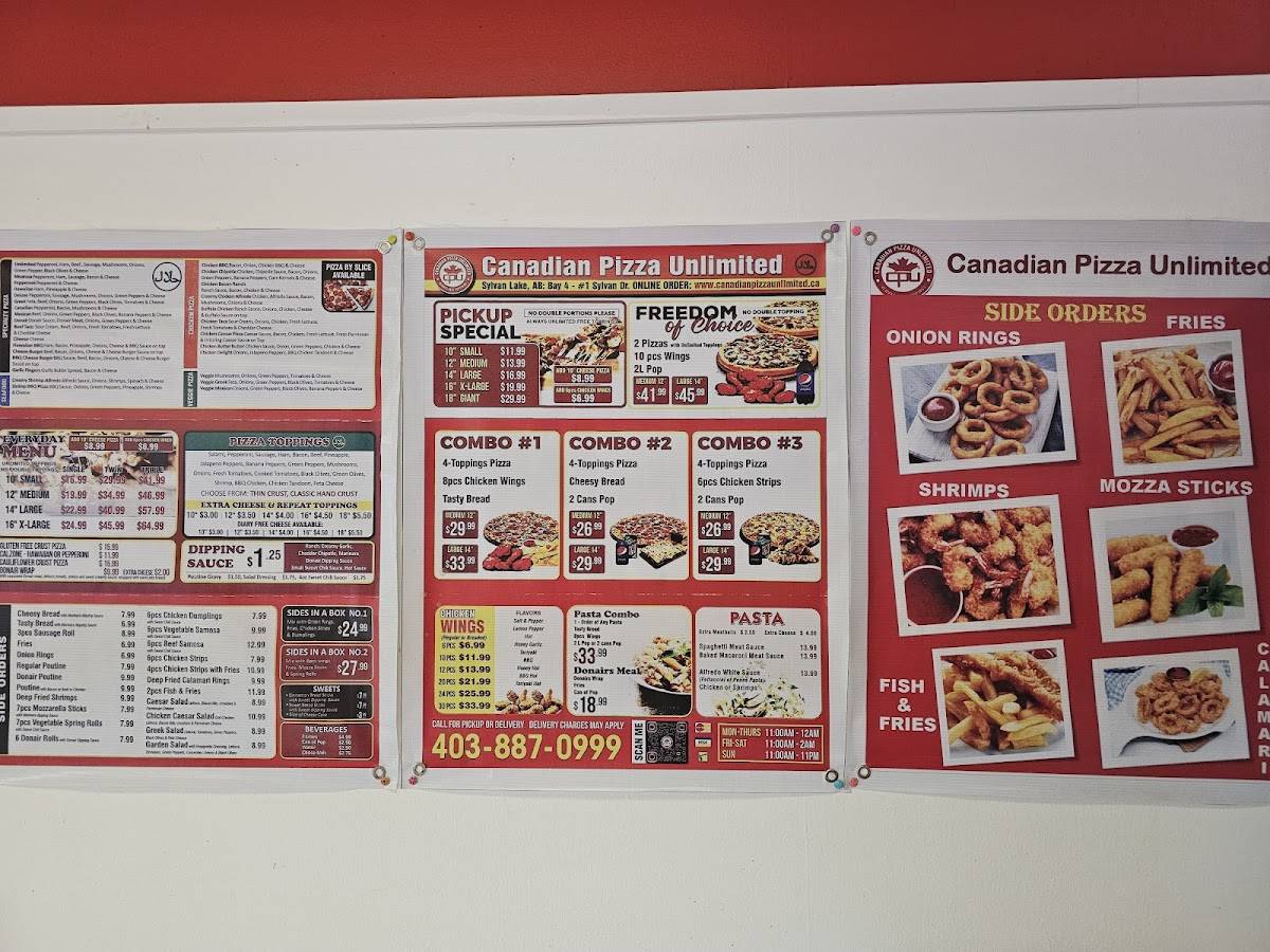 Menu at Canadian Pizza Unlimited restaurant, Sylvan Lake