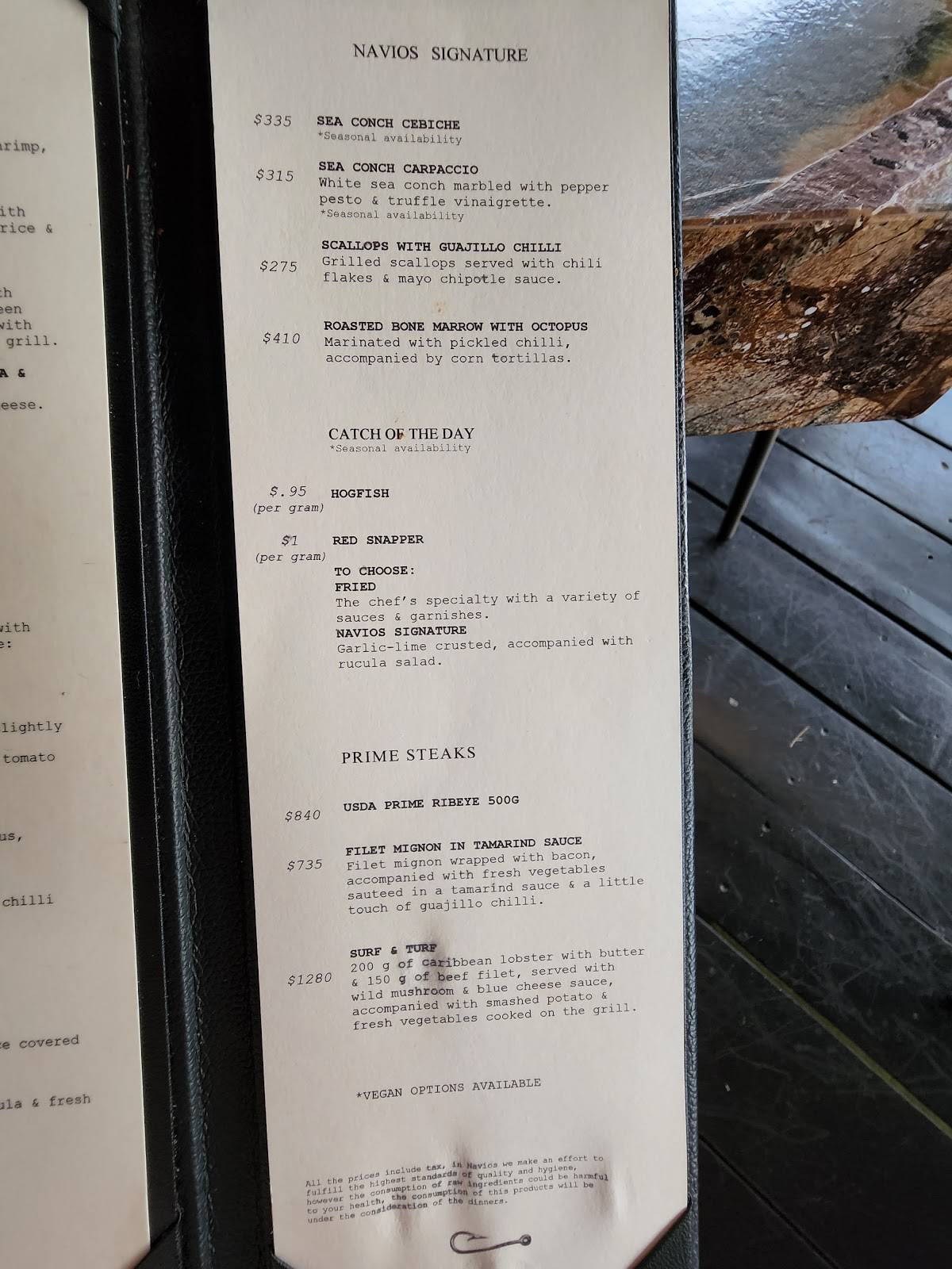 Carta de RESTAURANTE NAVIOS, Cancún
