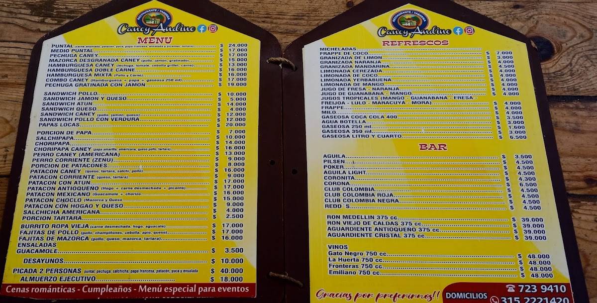 Menu at Caney Andino_Restaurante, San Gil