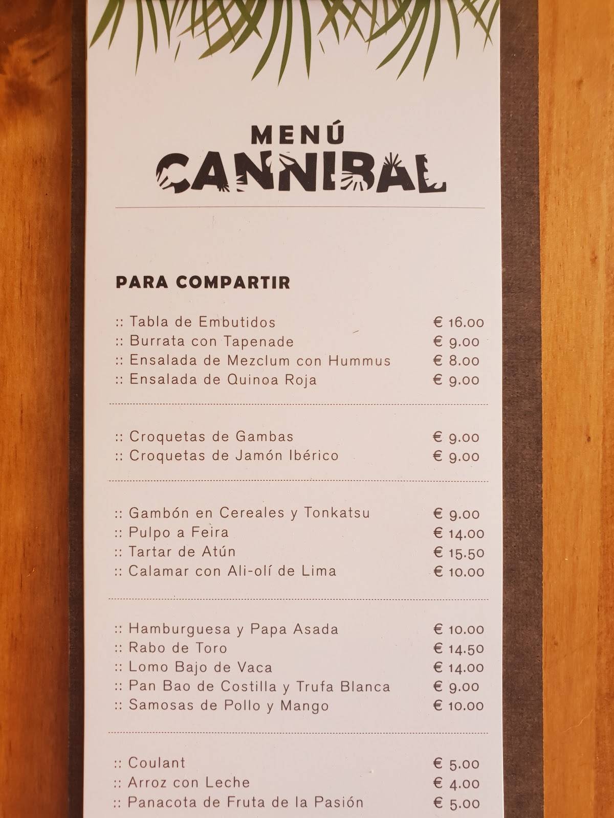 Menu at Cannibal cantina bistro restaurant, Palma