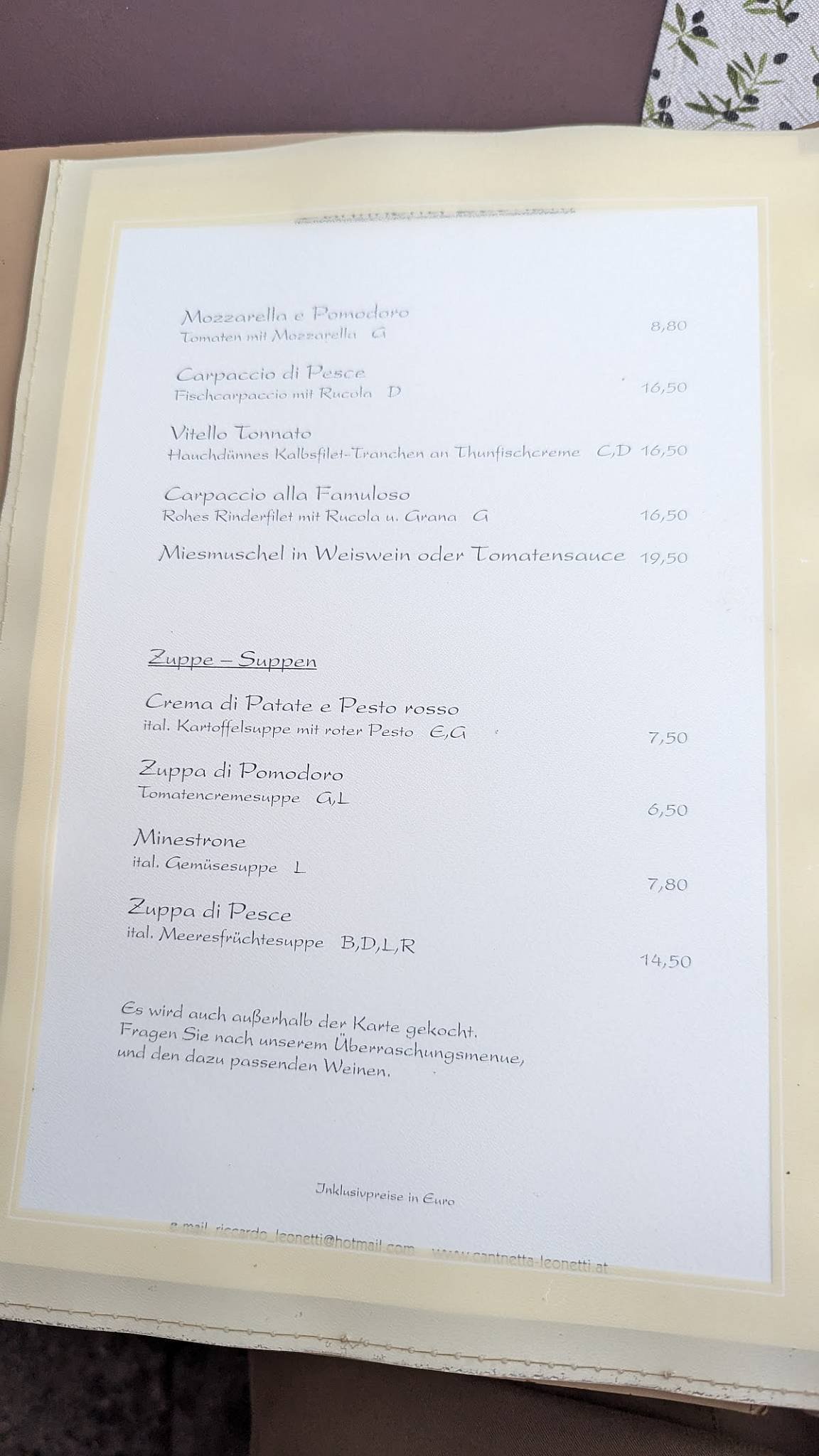 Speisekarte von Cantinetta Leonetti - Ristorante restaurant, Götzis