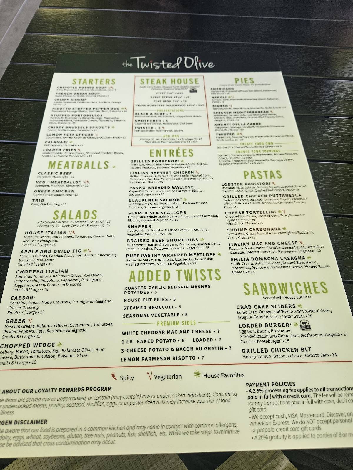 Menu at The Twisted Olive pub & bar, Green