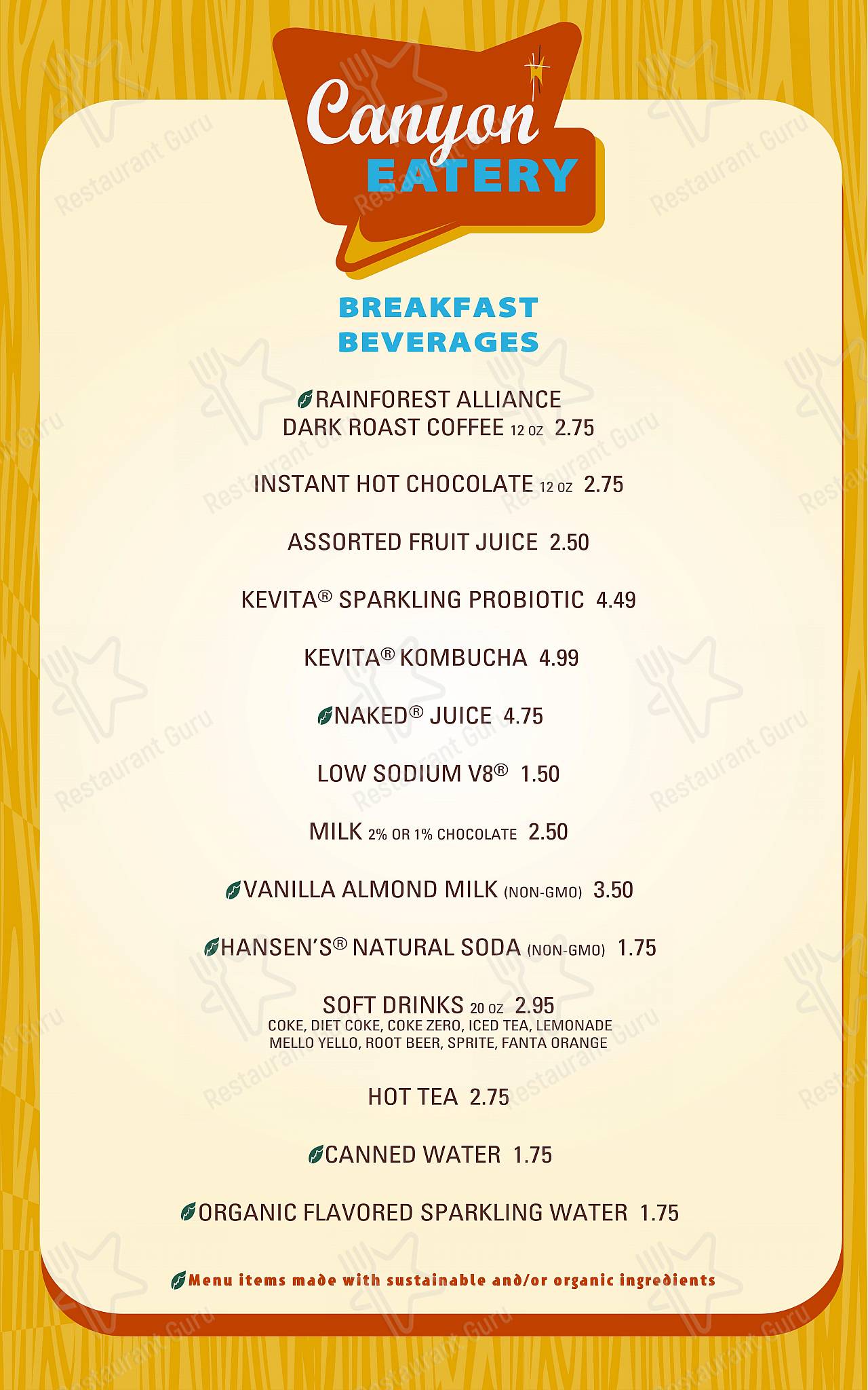 Menu at Canyon Eatery cafeteria, USA, Yellowstone National Park