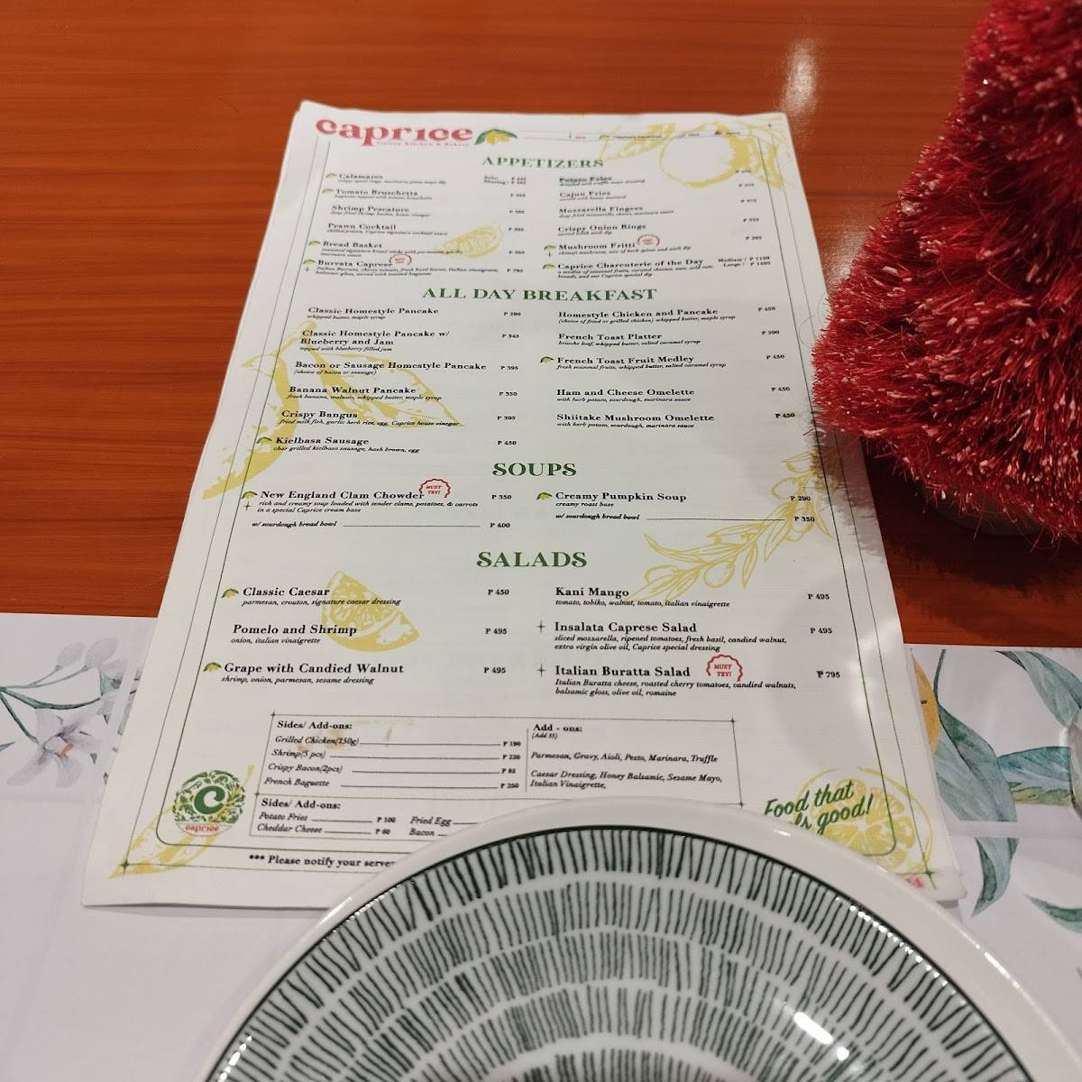 Menu at Caprice Italian Kitchen & Bakery, Quezon City