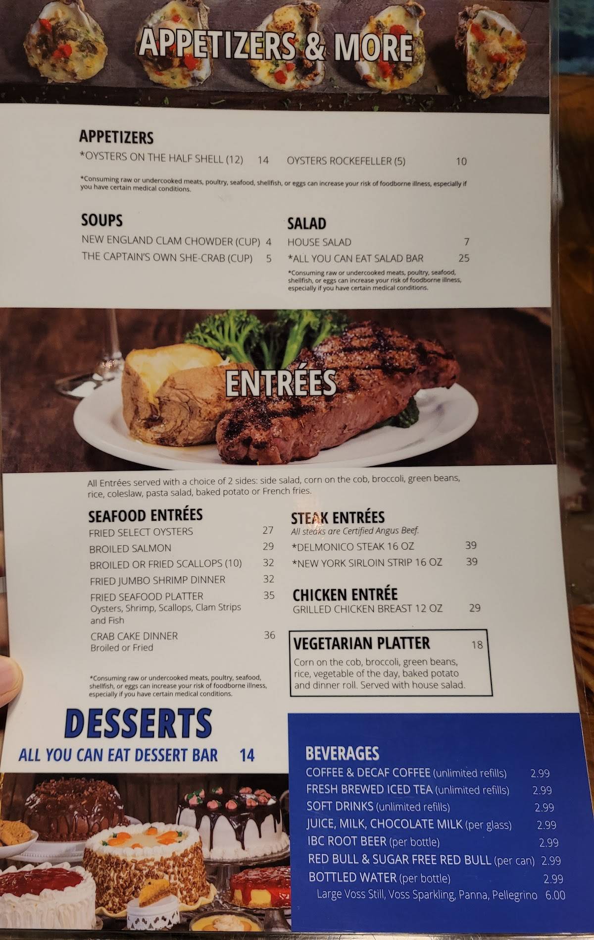 Menu at Captain George's Seafood Restaurant, Myrtle Beach