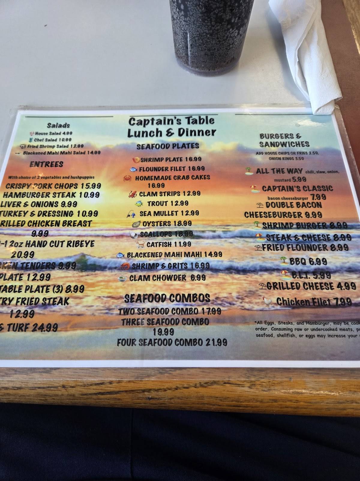 Menu at Captain's Table restaurant, Morehead City