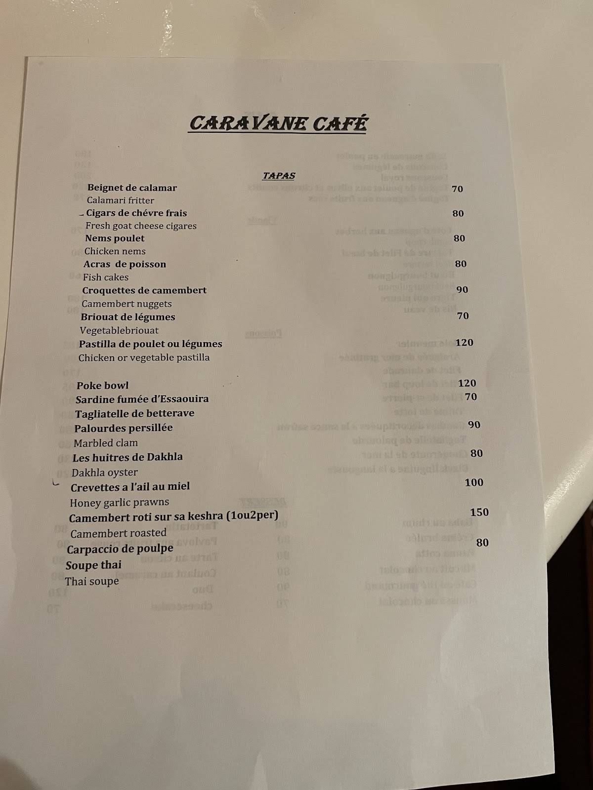 Carta de Caravane Café, Esauira