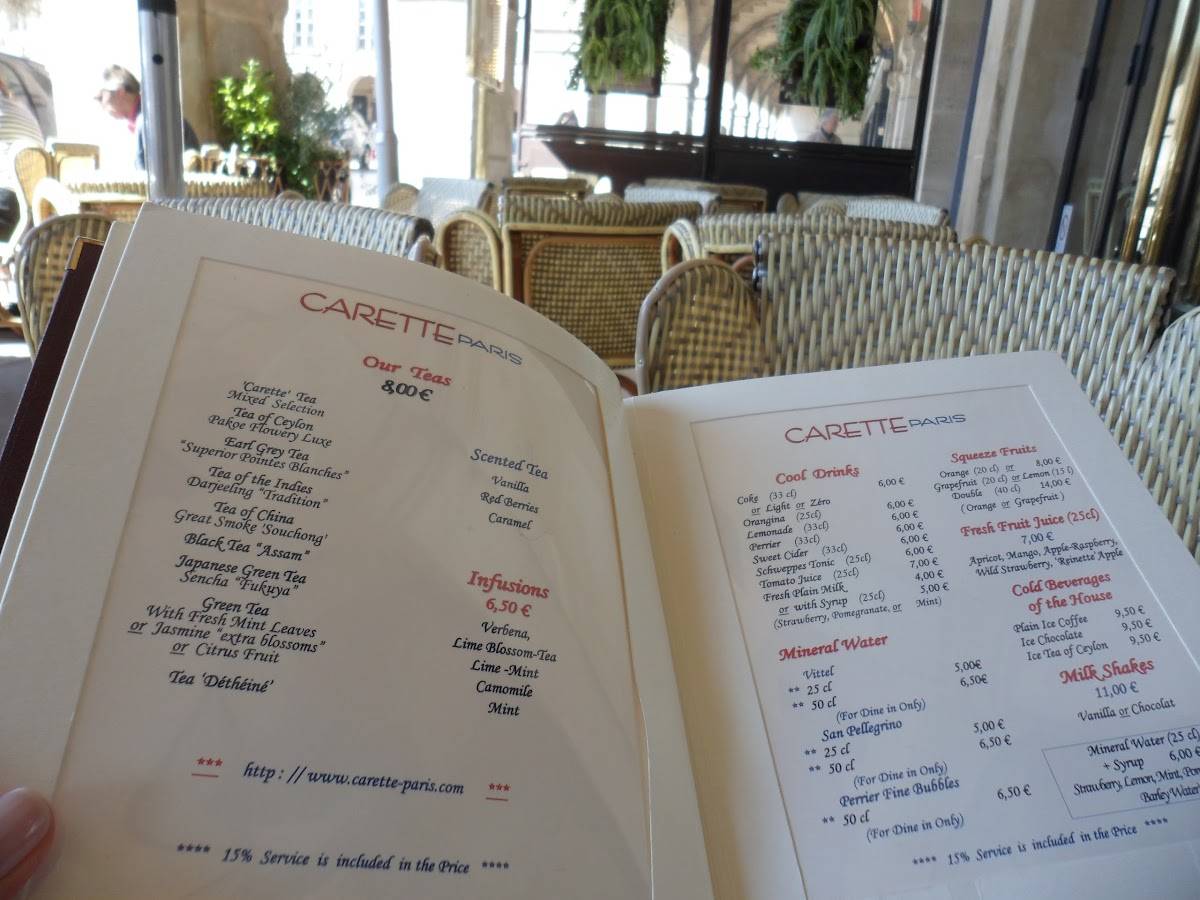Menu at Carette pub & bar, Paris, 25 Pl. des Vosges