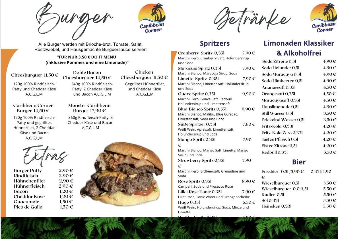 Menu at Caribbean Corner restaurant, Vienna