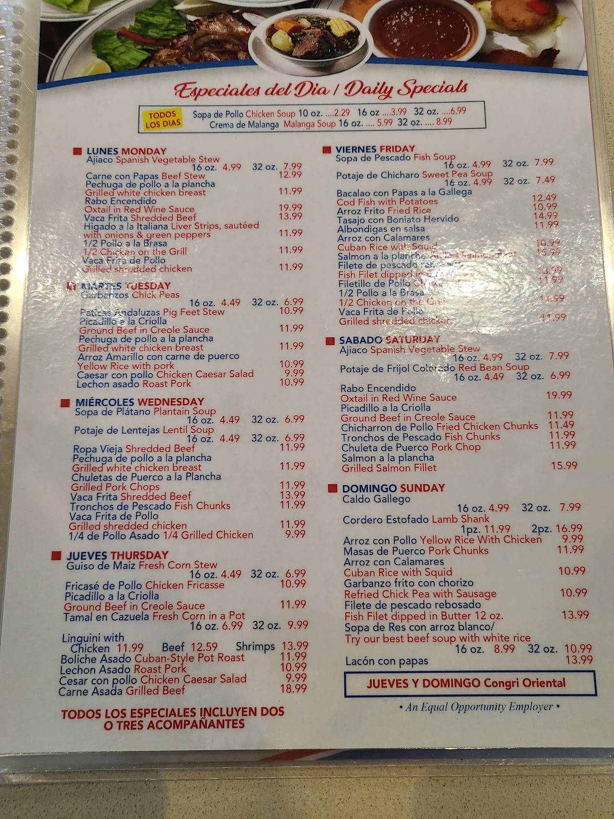 Menu at Caribe Cafe Restaurant, Hialeah, W 68th St