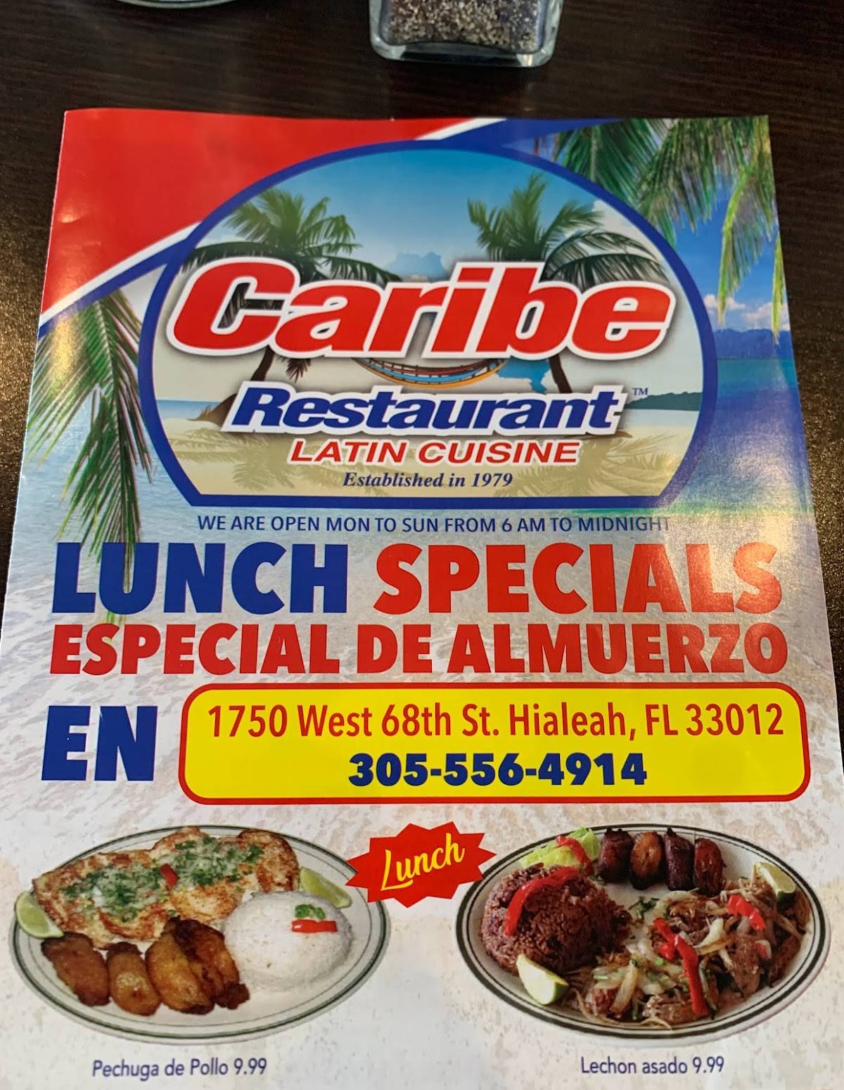 Menu at Caribe Cafe Restaurant, Hialeah, W 68th St