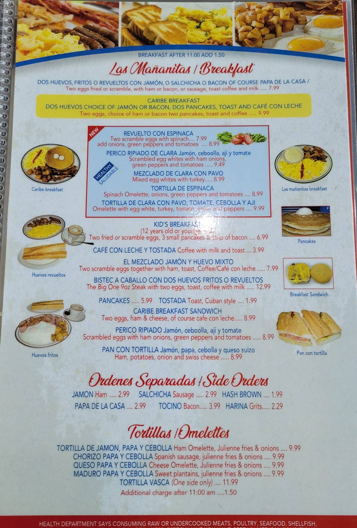 Menu at Caribe Cafe Restaurant, Hialeah, W 68th St