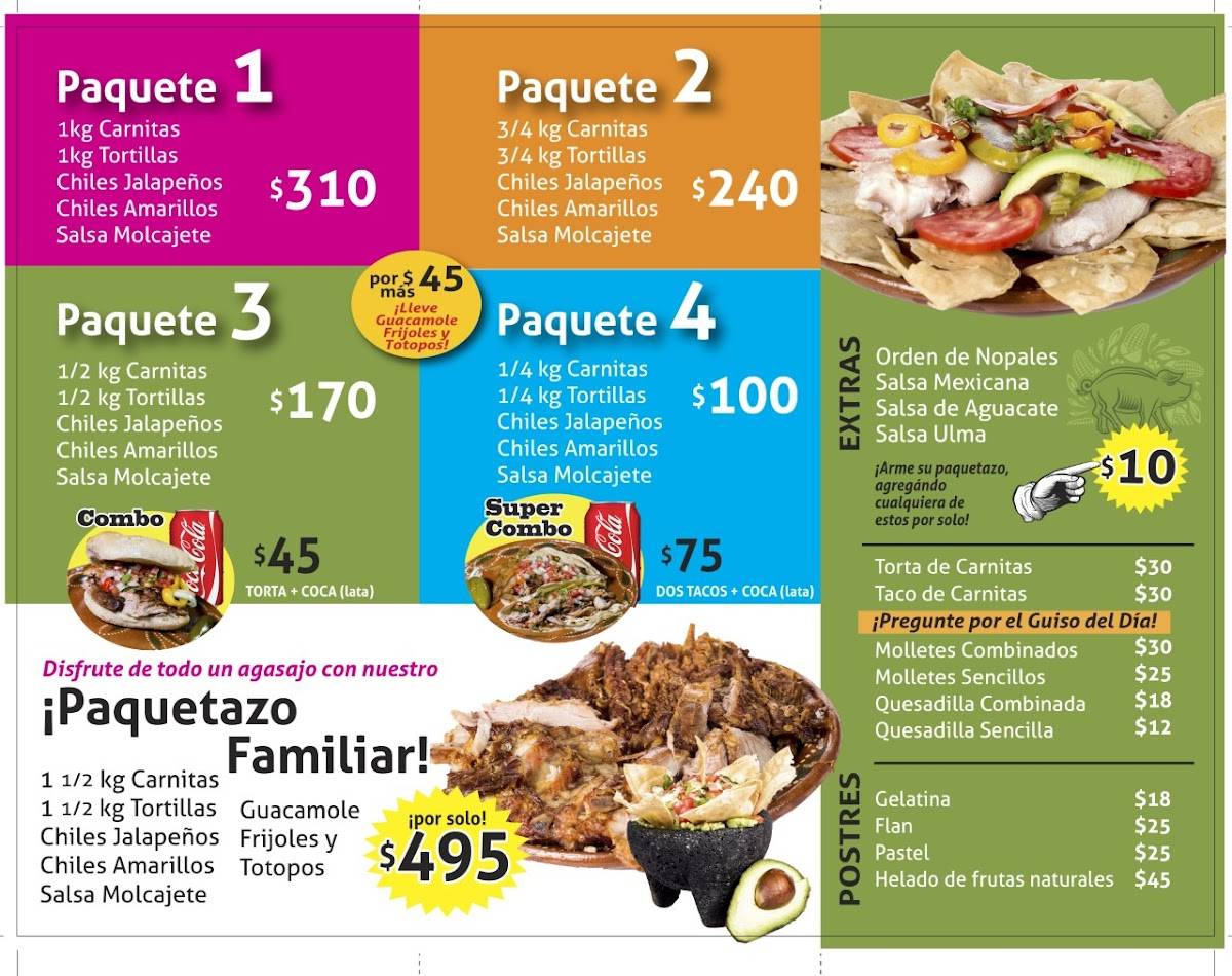 Carta del restaurante Carnitas "Don Carmelo", Morelia