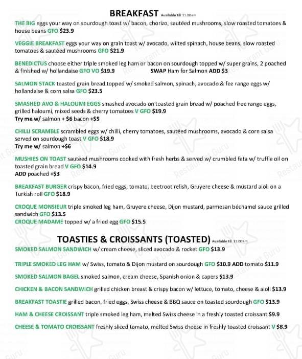 Menu at Carter Smith Devlin & Co cafe, Williamstown