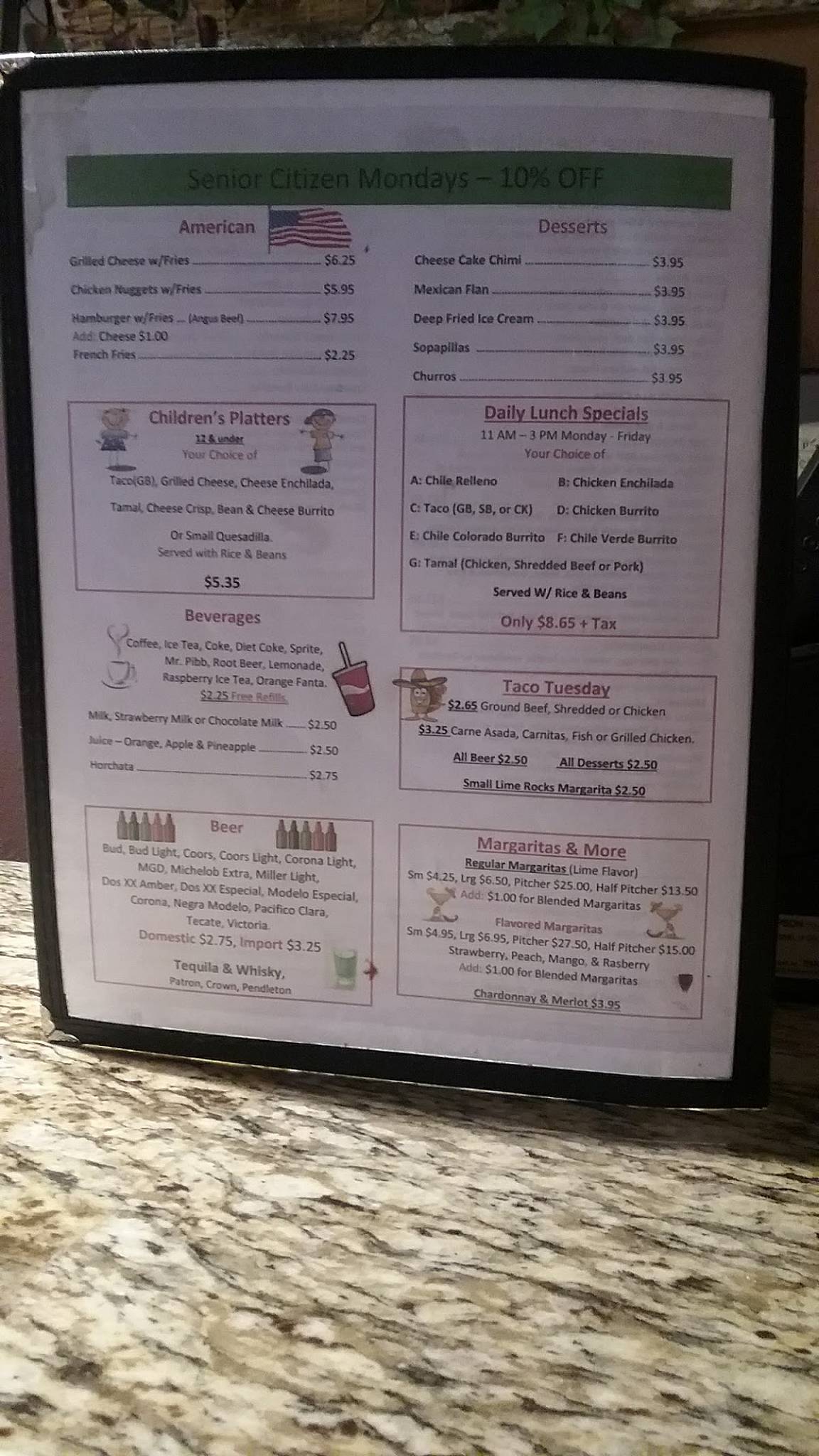 Menu at Casa Grande Mexican Restaurant, Chino Valley
