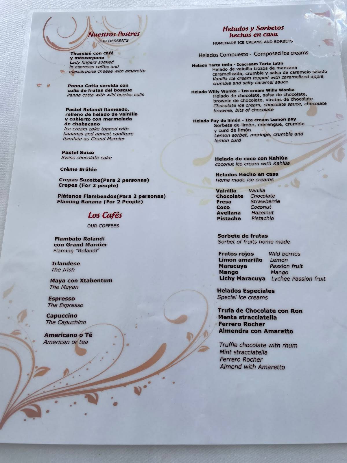 Menu at Casa Rolandi restaurant, Isla Mujeres, Carr. Sac Bajo 89