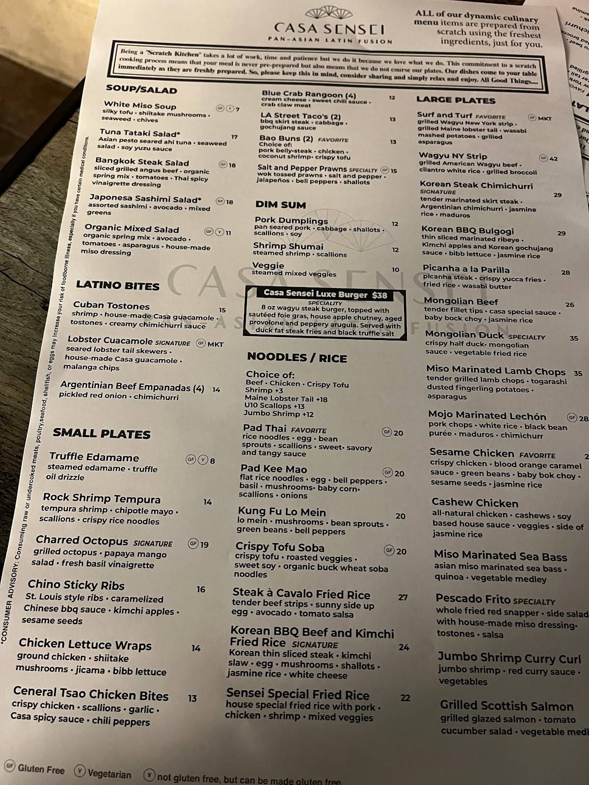 Menu at Casa Sensei restaurant, Fort Lauderdale, E Las Olas Blvd STE 101