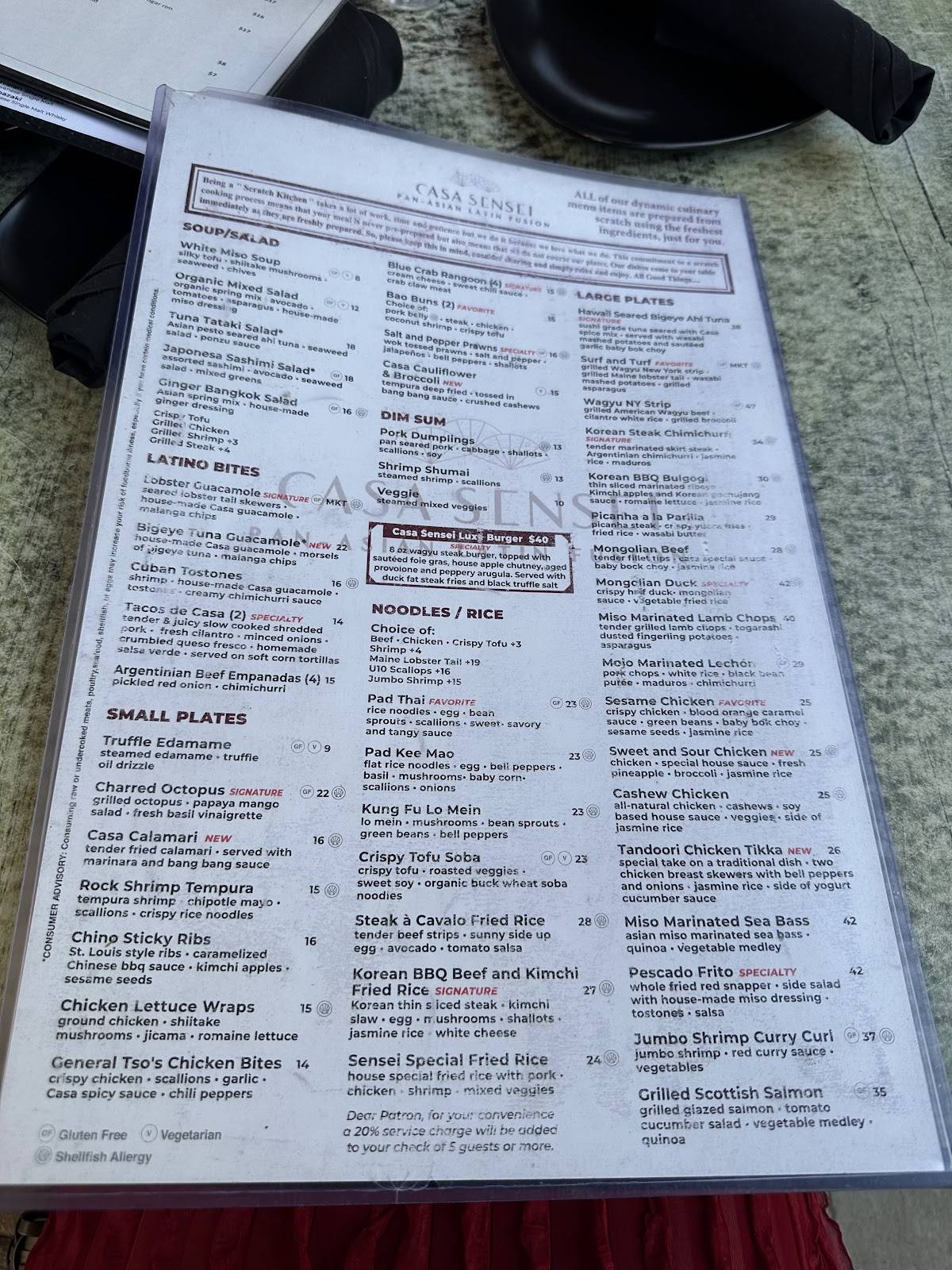 Menu at Casa Sensei restaurant, Fort Lauderdale, E Las Olas Blvd STE 101