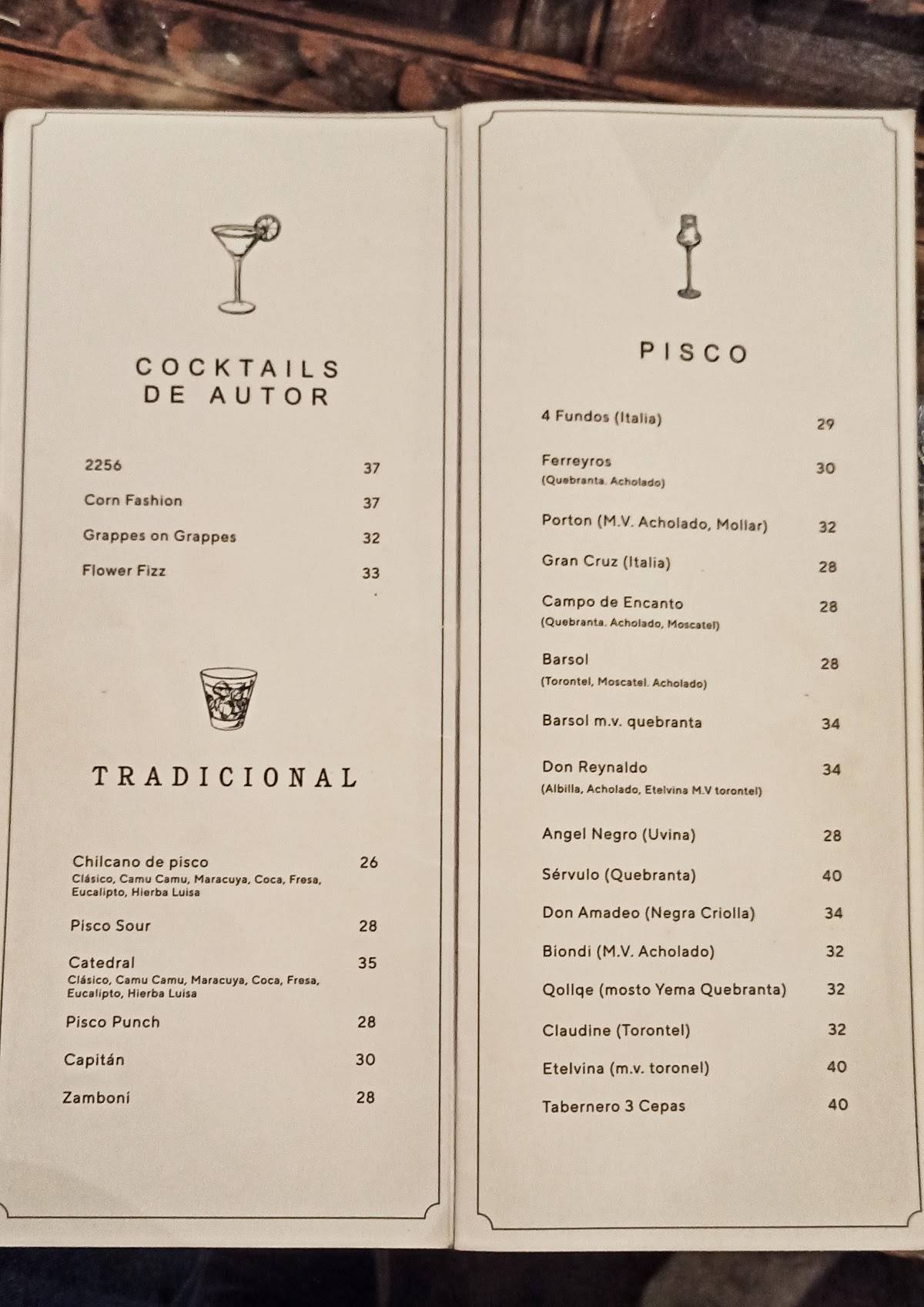 Carta de Casa Tambo Restaurant, Lima