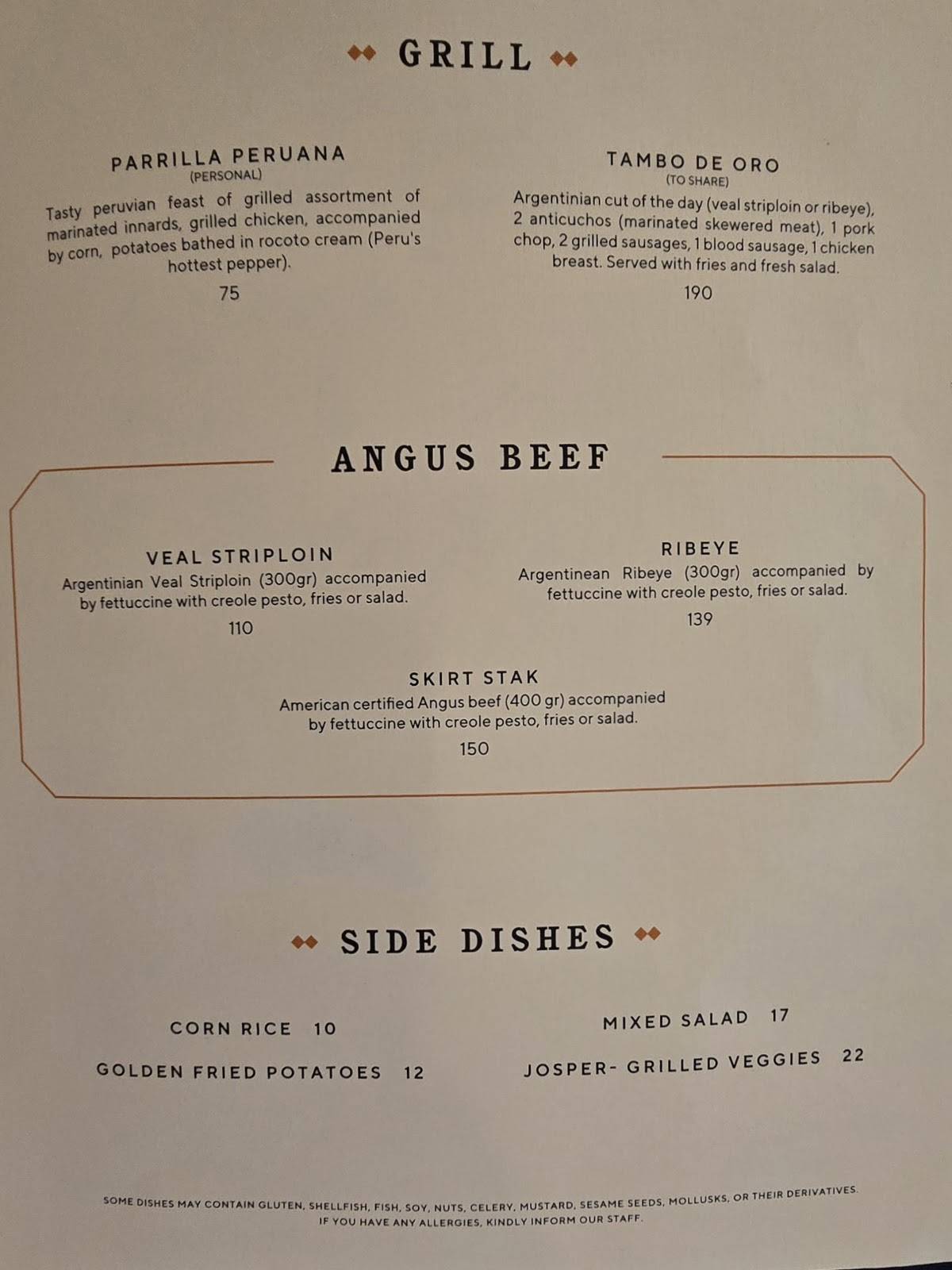 Carta de Casa Tambo Restaurant, Lima