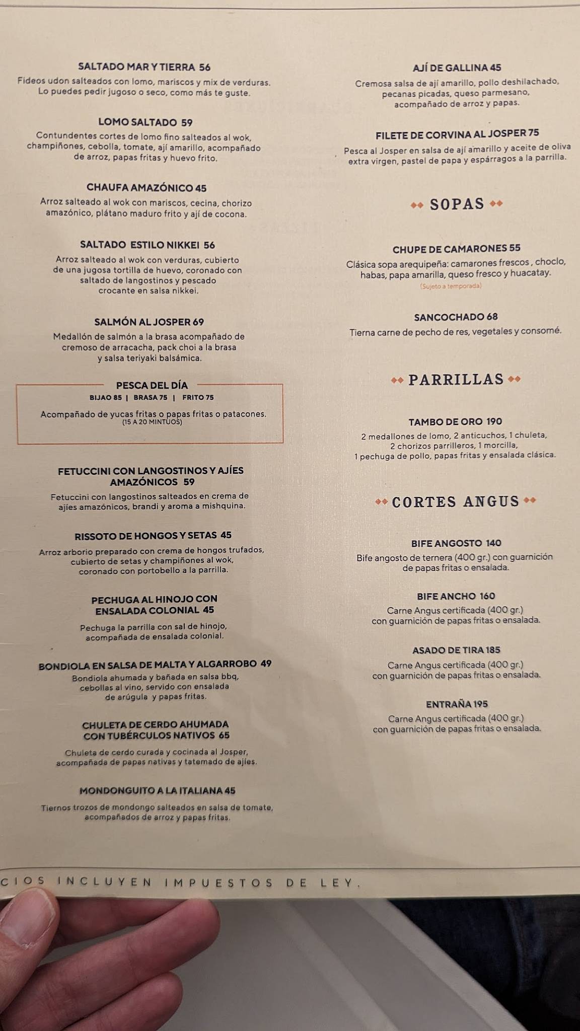 Carta de Casa Tambo Restaurant, Lima